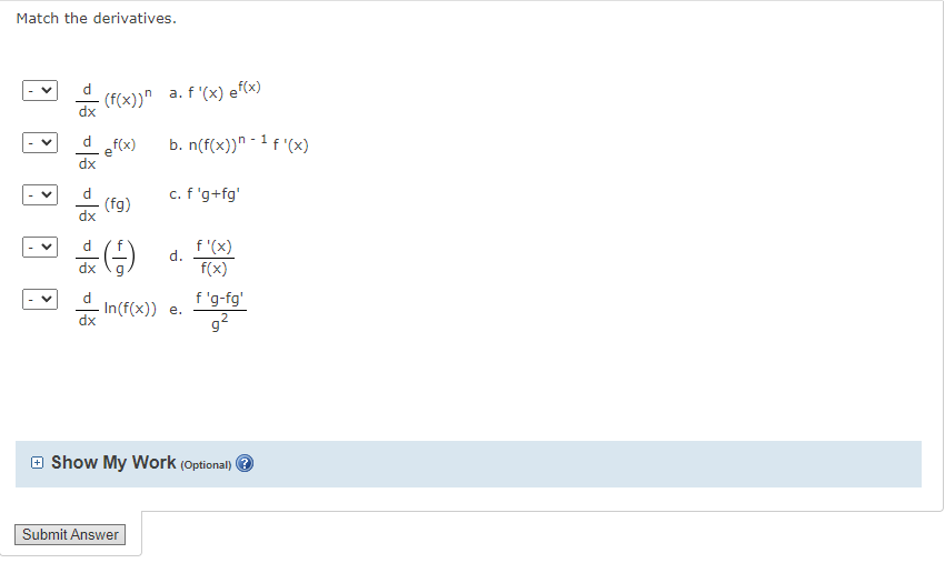 Solved Match the derivatives. | Chegg.com