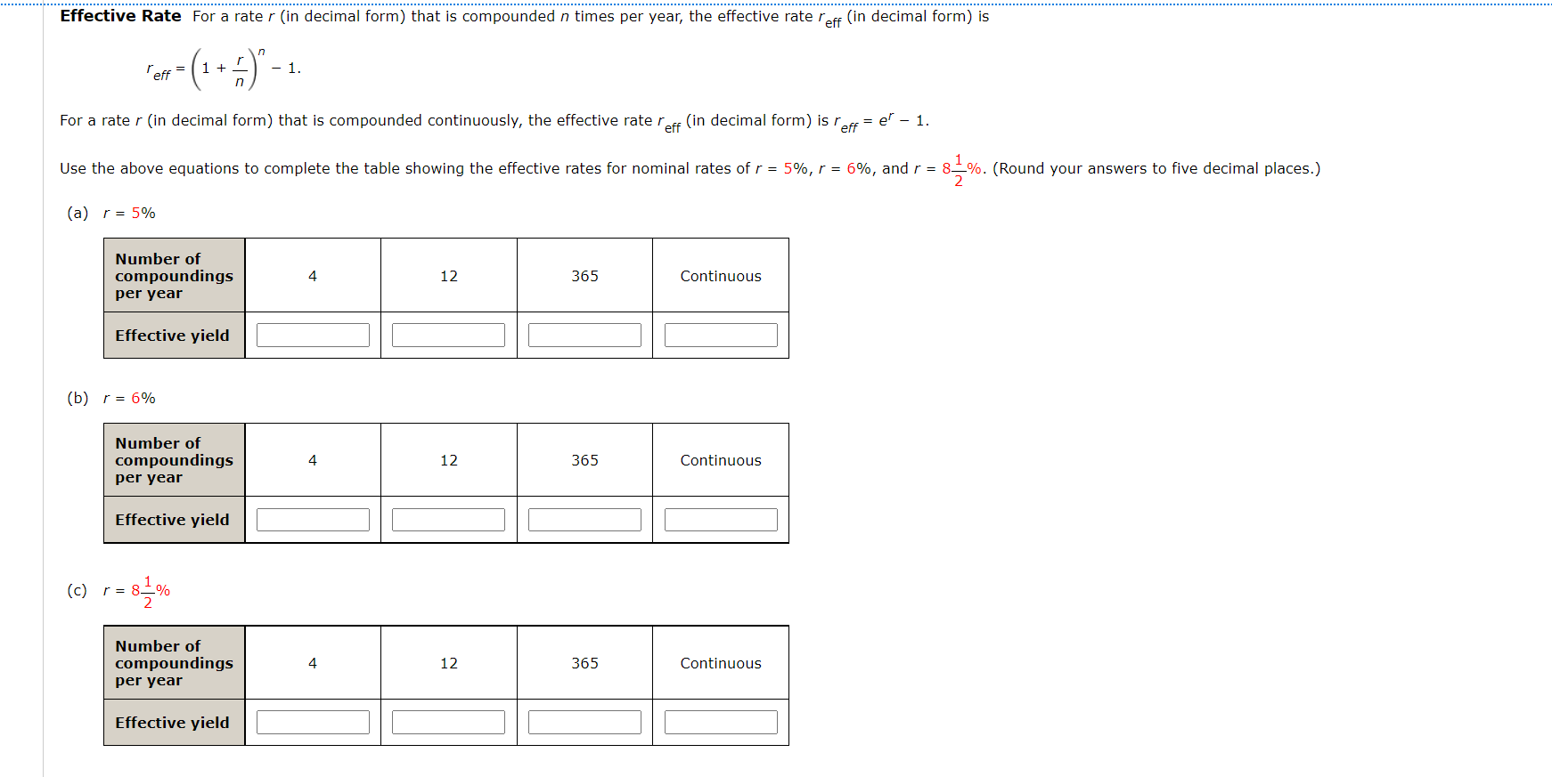 Solved reff =(1+nr)n−1. For a rate r (in decimal form) that | Chegg.com