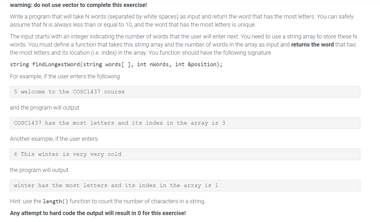 Solved warning: do not use vector to complete this exercise! | Chegg.com