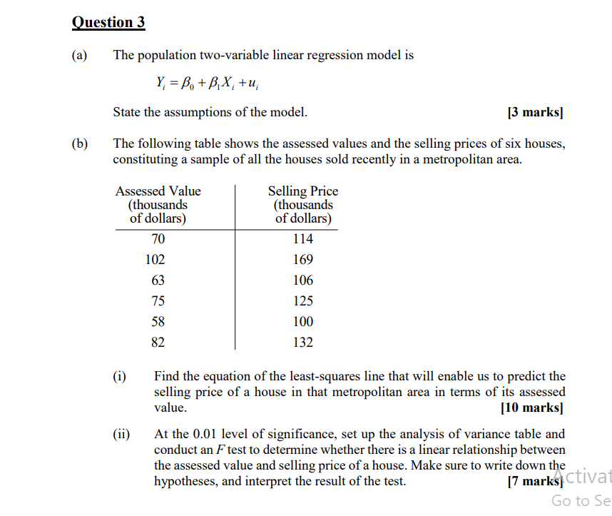 Solved Question 3 (a) a The population two-variable linear | Chegg.com