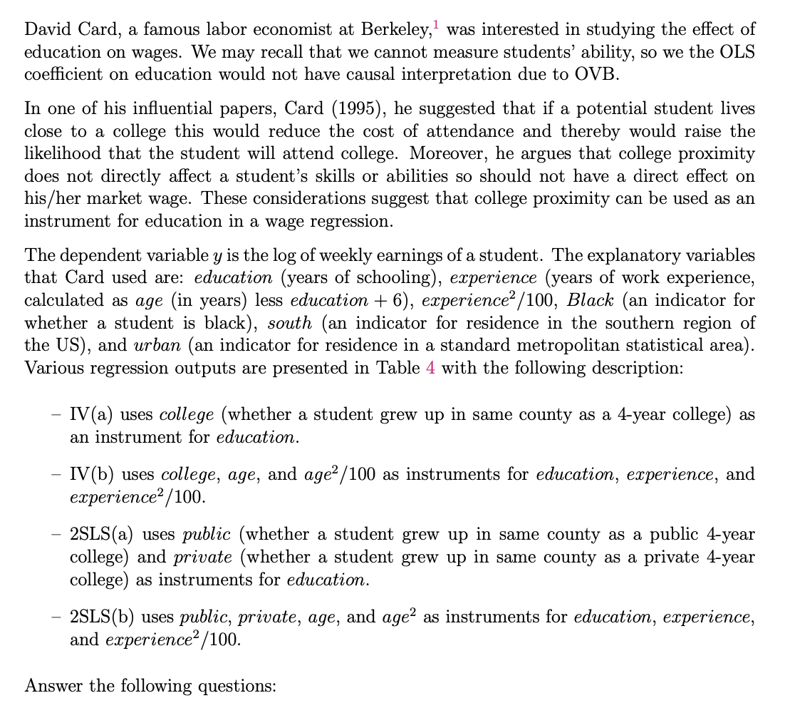 Solved David Card, a famous labor economist at Berkeley," | Chegg.com
