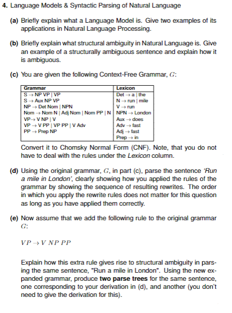 Solved 4. Language Models \& Syntactic Parsing of Natural | Chegg.com
