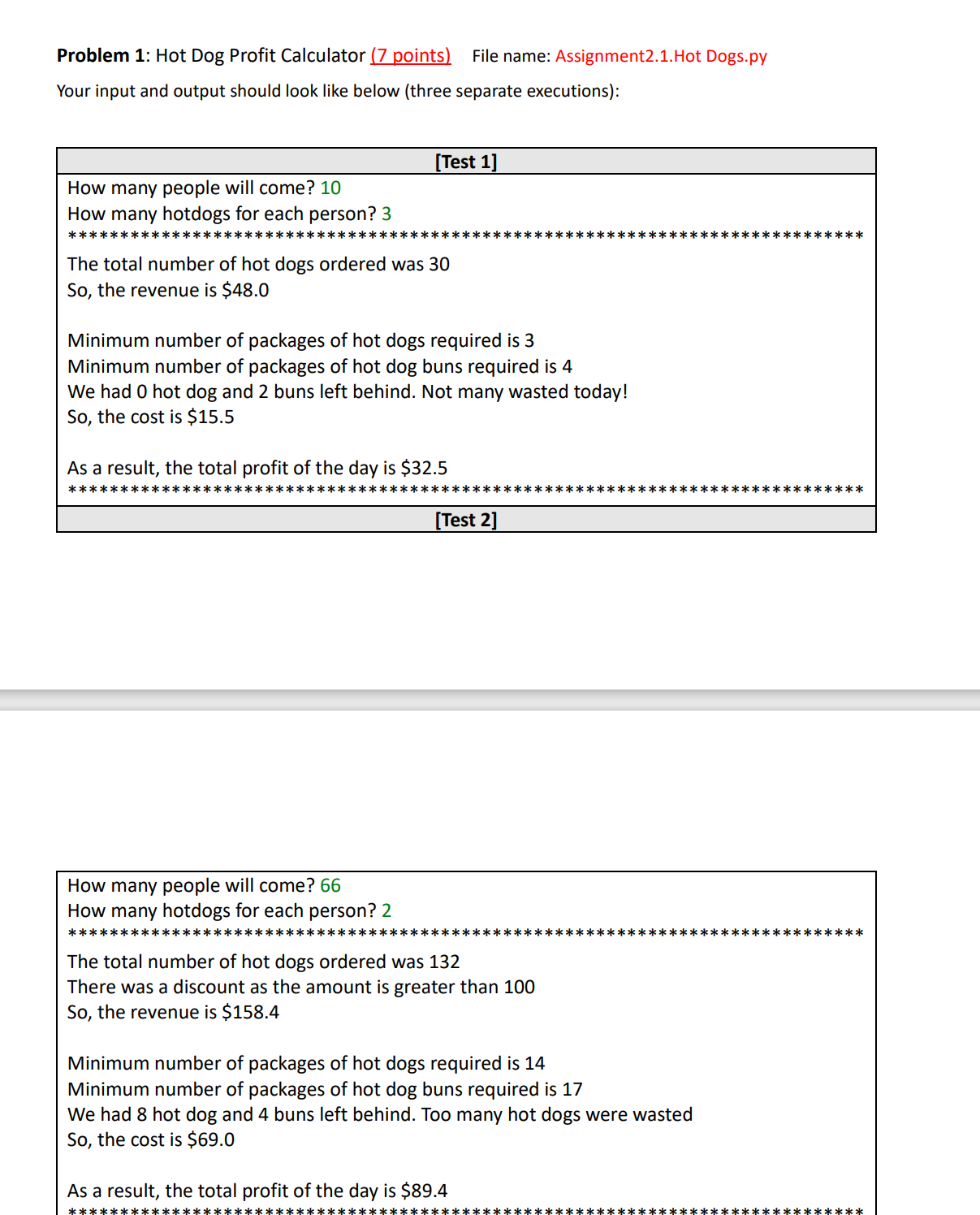 Solved Problem 1: Hot Dog Profit Calculator (7 ﻿points) | Chegg.com