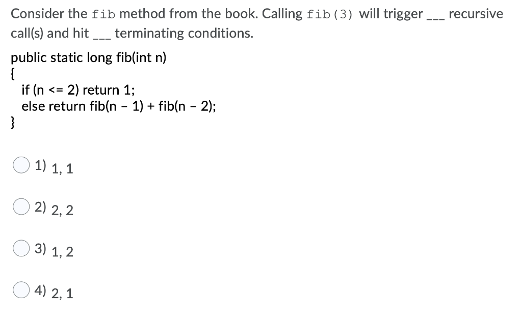 Solved Consider The Fib Method From The Book Calling Fib 3