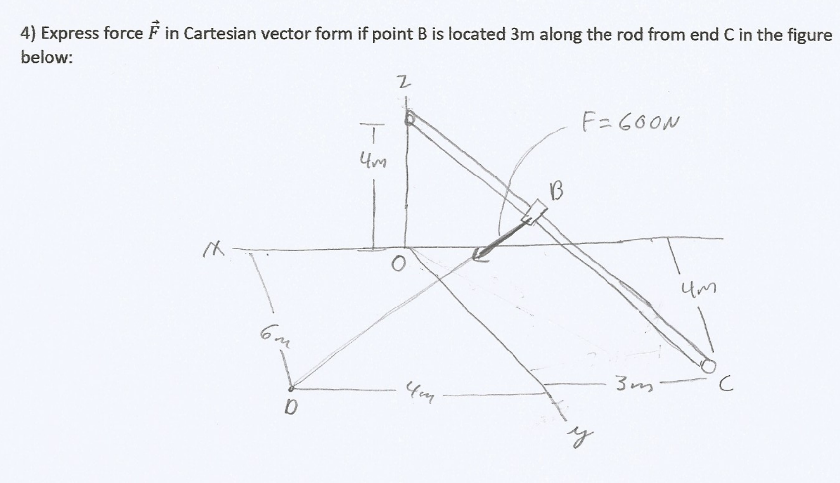 Solved 4) Express force in Cartesian vector form if point B | Chegg.com