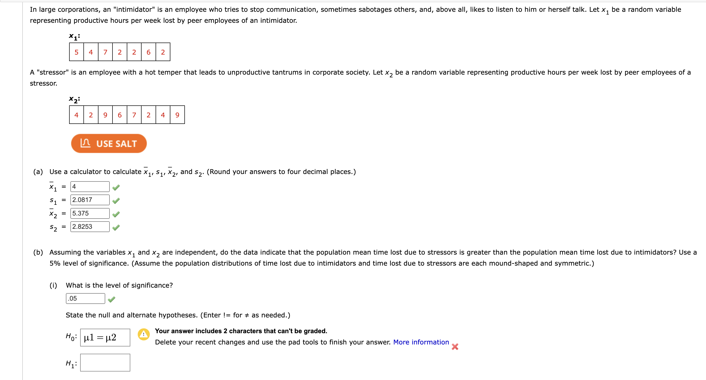 Solved (a) Use a calculator to calculate xˉ1,s1,xˉ2, and s2. | Chegg.com