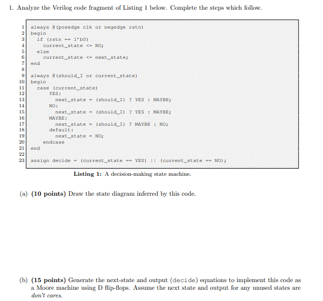 1. Analyze the Verilog code fragment of Listing 1 | Chegg.com