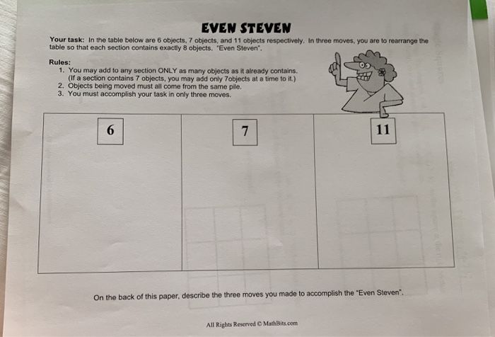 Solved EVEN STEVEN Your task: In the table below are 6 | Chegg.com