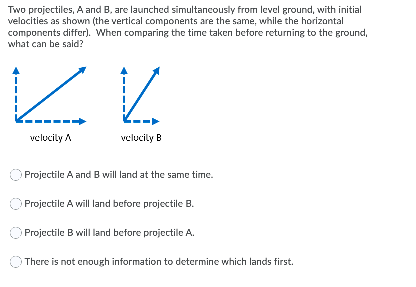 Solved Two projectiles, A and B, are launched simultaneously | Chegg.com