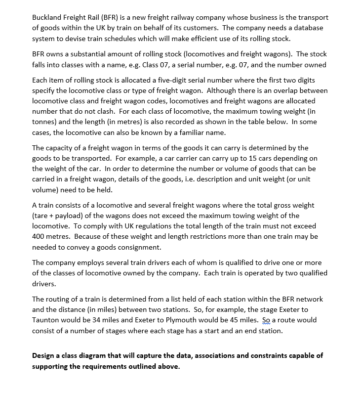 Buckland Freight Rail (BFR) is a new freight railway | Chegg.com