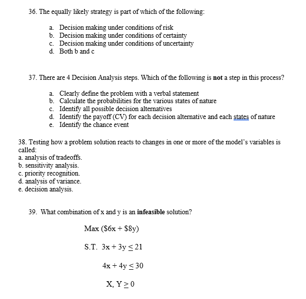 Solved 36. The equally likely strategy is part of which of | Chegg.com