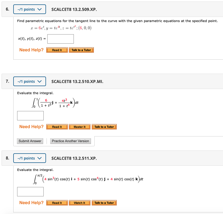 Solved -/1 points | SCALCET8 13.2.509.XP. Find parametric | Chegg.com