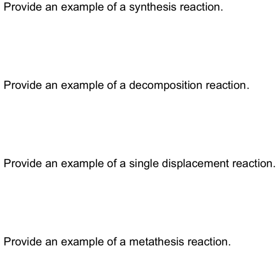 Solved Provide an example of a synthesis reaction Provide an | Chegg.com