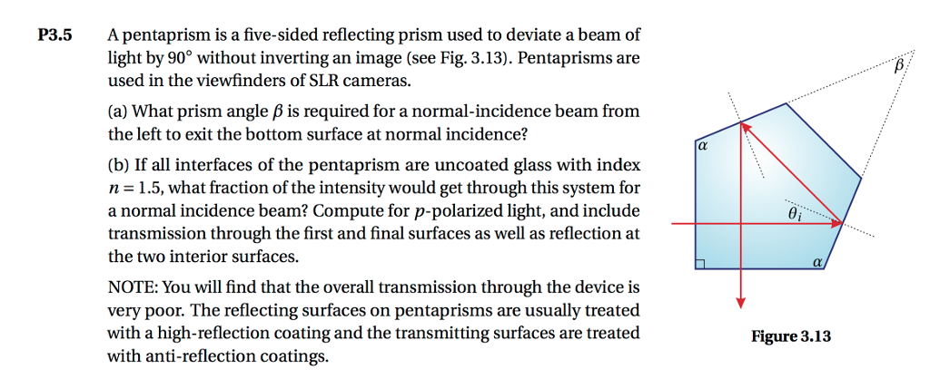 Solved P3.5A pentaprism is a five-sided reflecting prism | Chegg.com