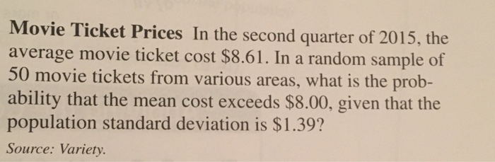 Solved Movie Ticket Prices In the second quarter of 2015, | Chegg.com