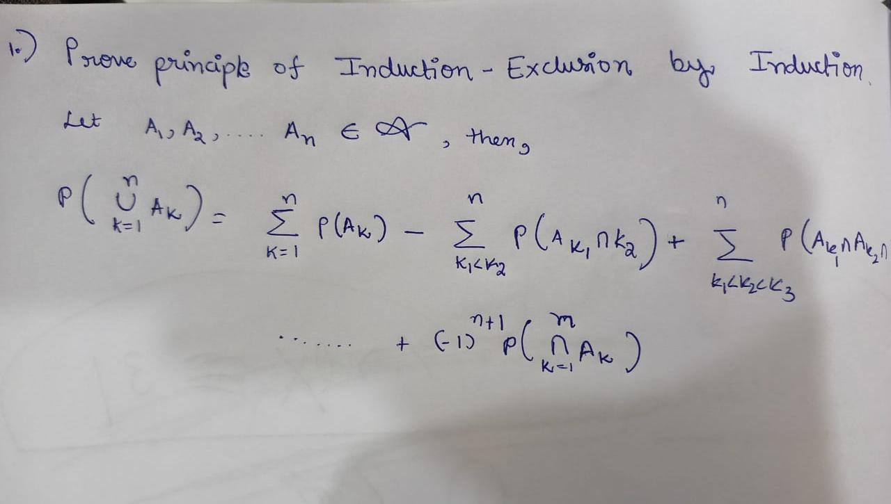 Solved Prove principle of Induction - Exclusion by Induction | Chegg.com