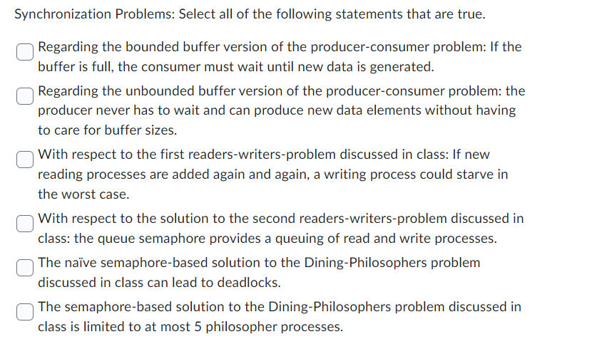 Solved Synchronization Problems: Select all of the following | Chegg.com