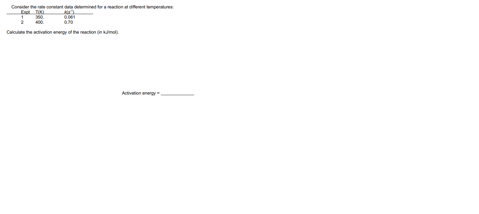 Solved Consider the rate constant data determined for a | Chegg.com