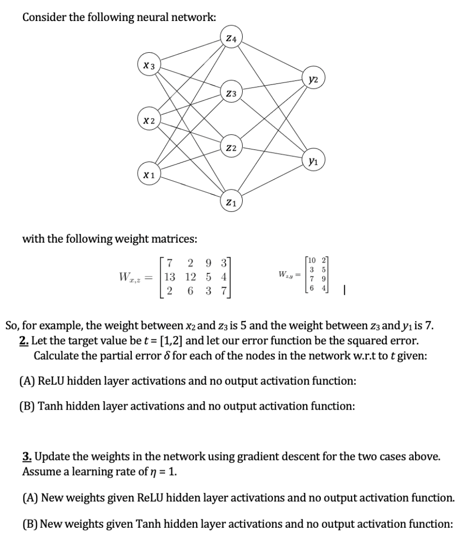 Consider the following neural network: 24 X3 y2 23 X2 | Chegg.com