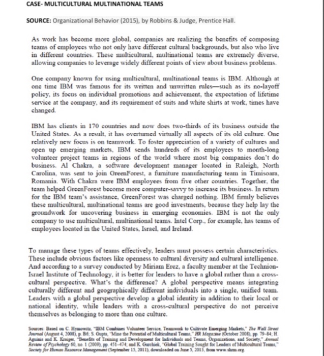 Solved CASE-MULTICULTURAL MULTINATIONAL TEAMS SOURCE: | Chegg.com