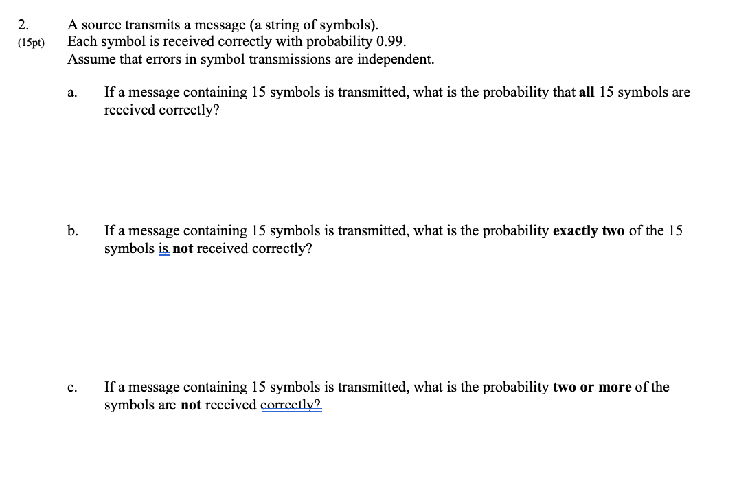 Solved 2 15pt A Source Transmits A Message A String Of