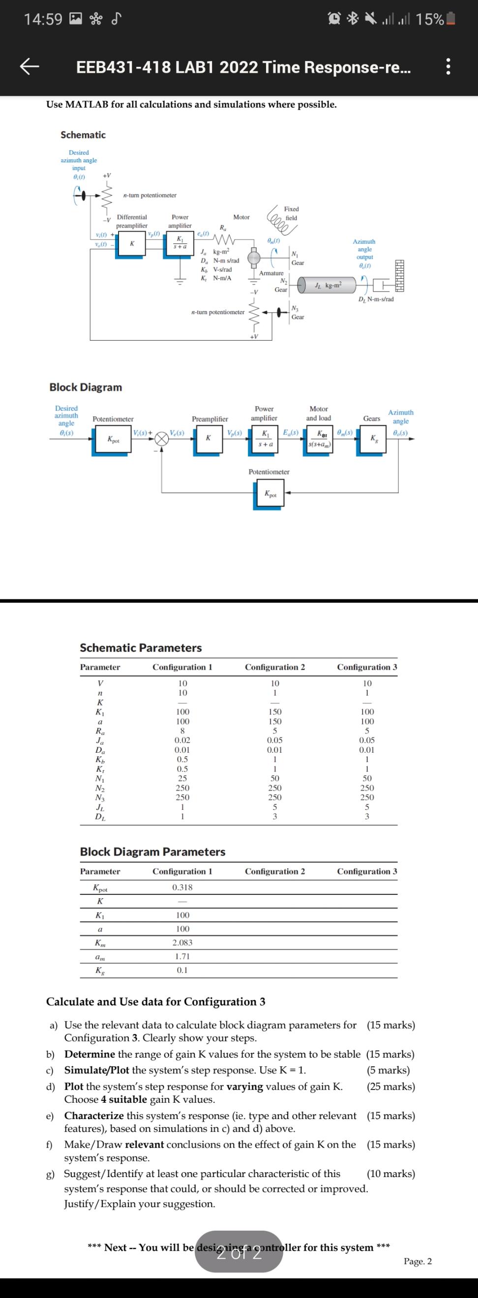 EEB431-418 LAB1 2022 Time Response-re... Use MATLAB | Chegg.com