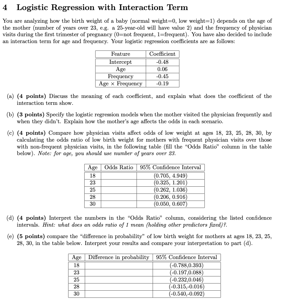 Solved 4 Logistic Regression with Interaction Term You are | Chegg.com