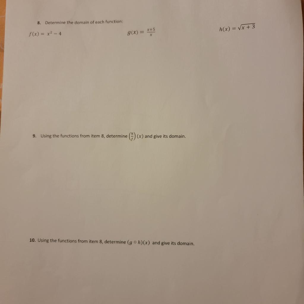 Solved 8. Determine the domain of each function: f(x)=x2−4 | Chegg.com