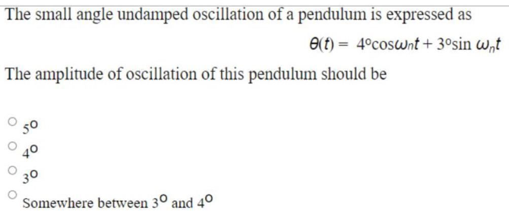 Solved The small angle undamped oscillation of a pendulum is | Chegg.com