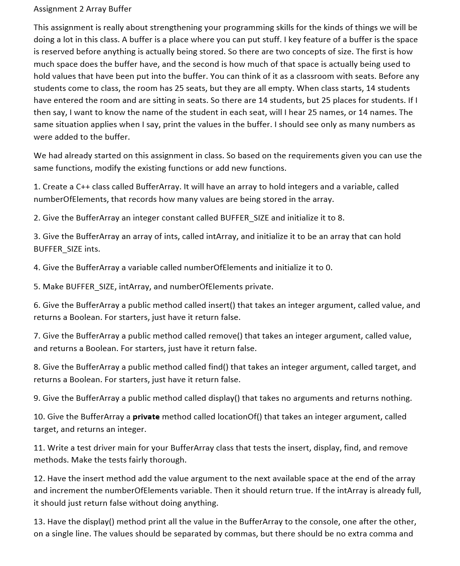 Solved Assignment 2 Array Buffer This assignment is really | Chegg.com