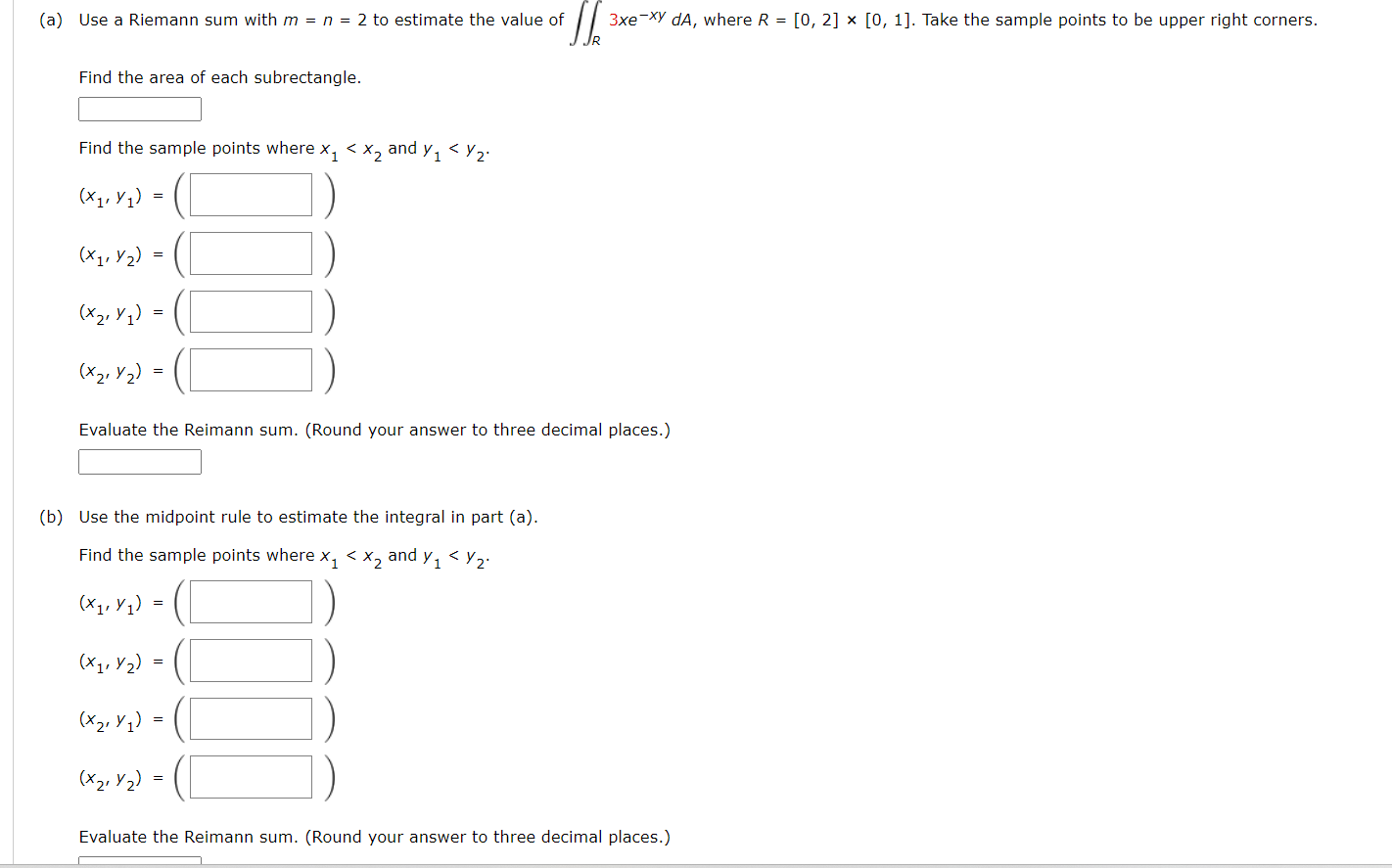 Solved (a) Use a Riemann sum with m=n=2 to estimate the | Chegg.com