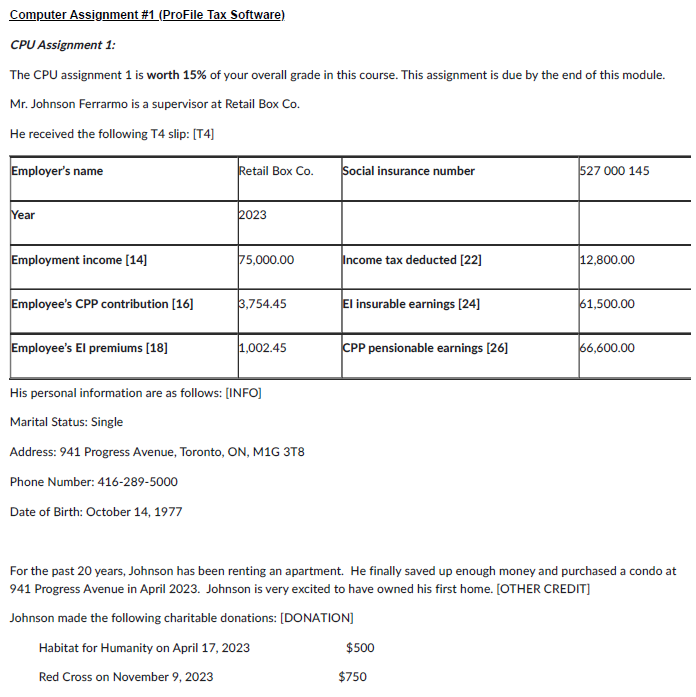 Solved Computer Assignment \#1 (ProFile Tax Software). CPU | Chegg.com