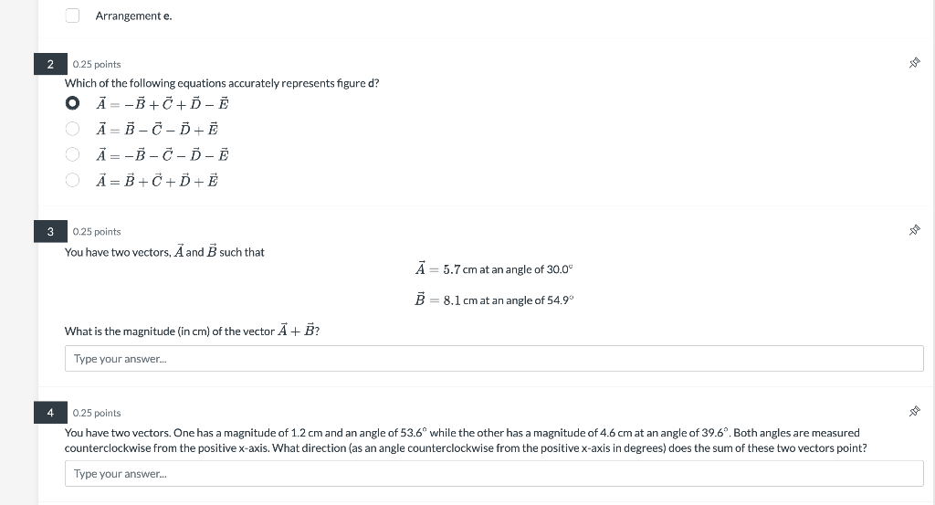 Solved Consider the following five arrangements of vectors. | Chegg.com