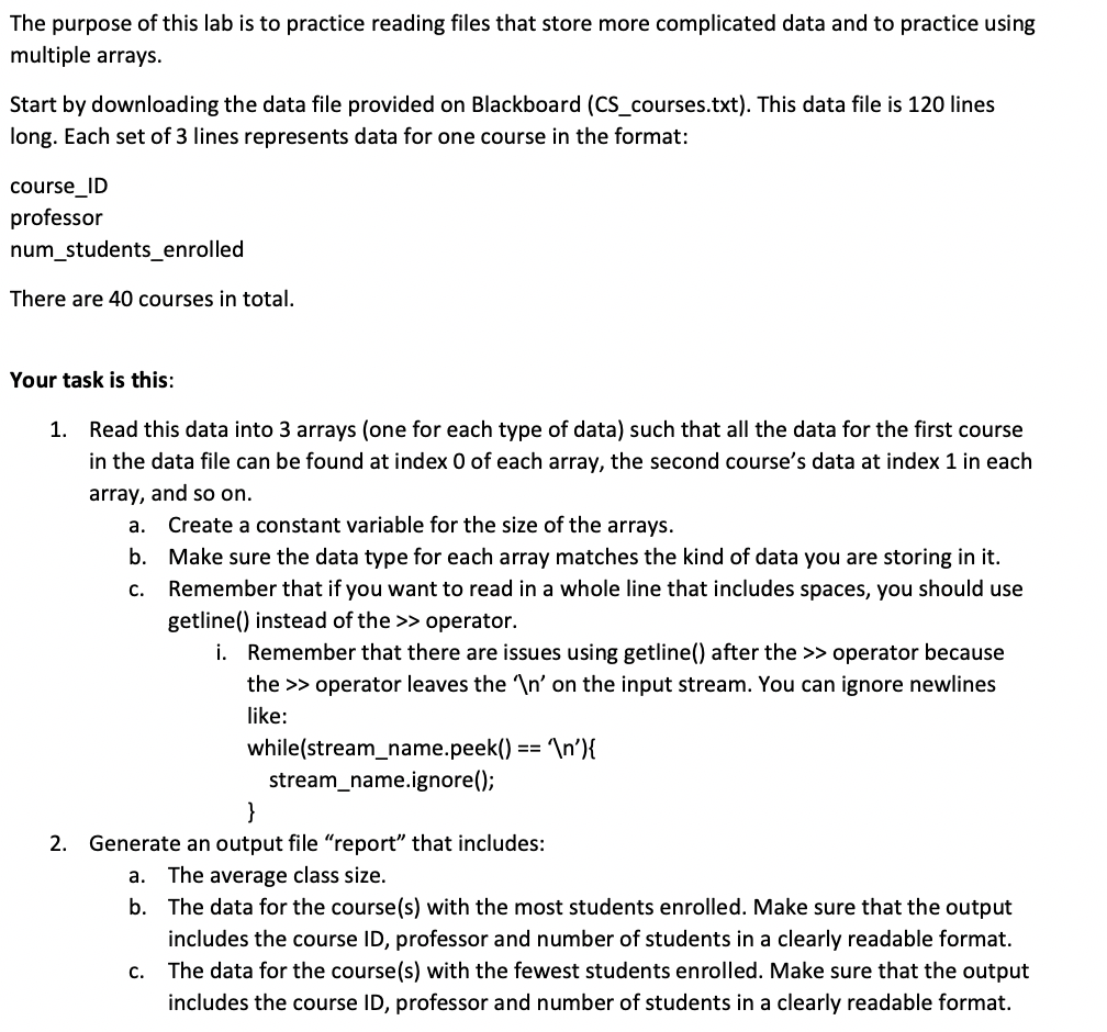 Solved The purpose of this lab is to practice reading files | Chegg.com