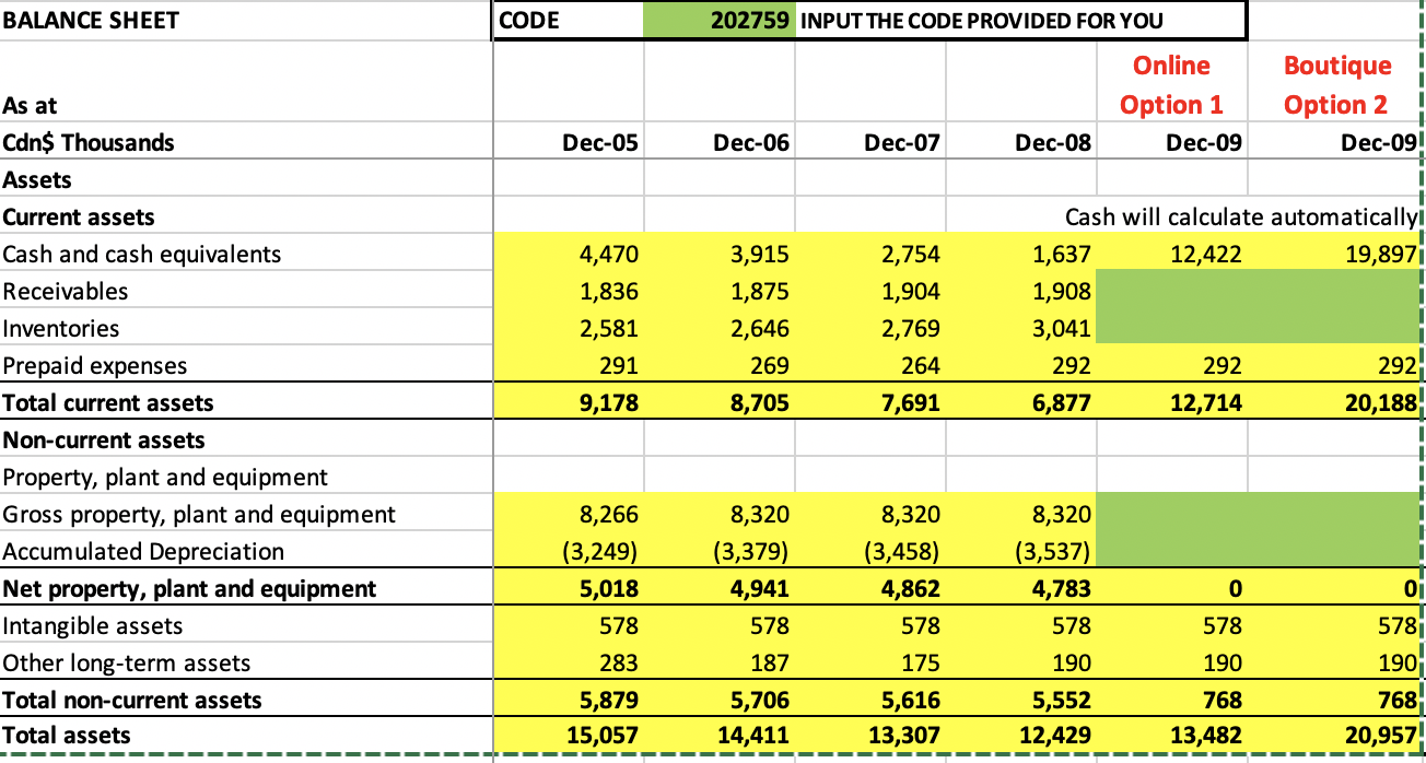 Solved BALANCE SHEET CODE 202759 INPUT THE CODE PROVIDED FOR | Chegg.com