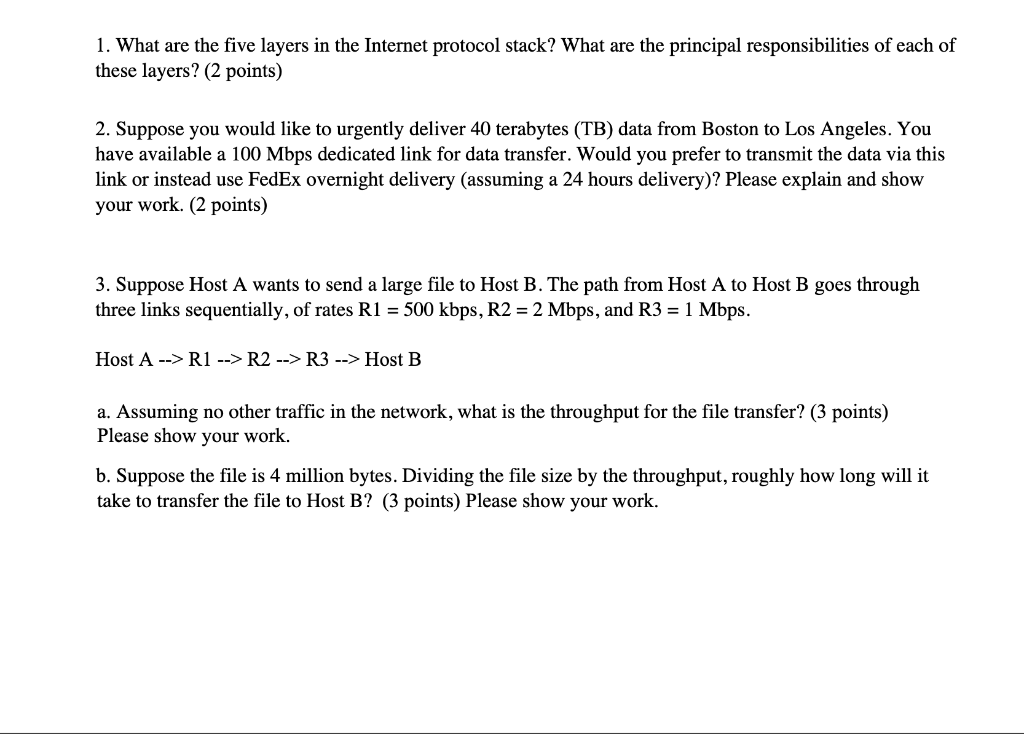 Solved 1. What are the five layers in the Internet protocol | Chegg.com