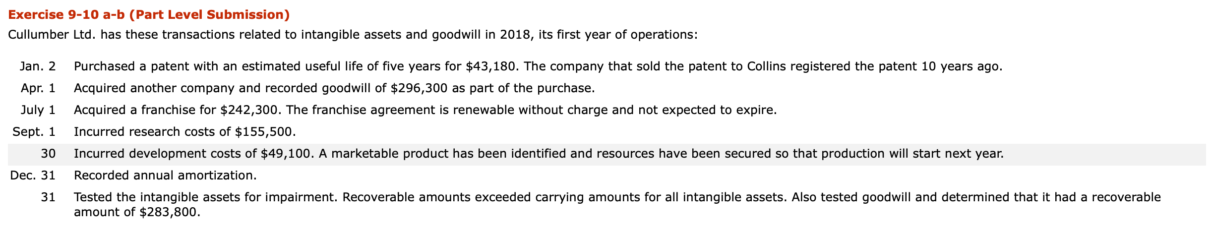 Solved Exercise 9-10 a-b (Part Level Submission) Cullumber | Chegg.com