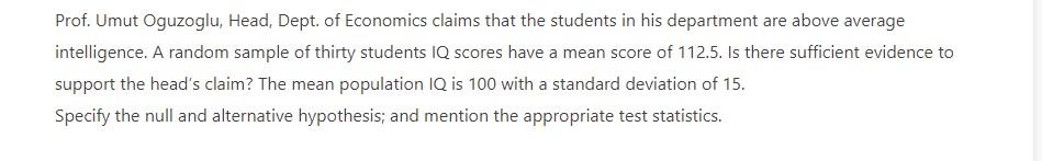 Solved Prof. Umut Oguzoglu, Head, Dept. of Economics claims | Chegg.com
