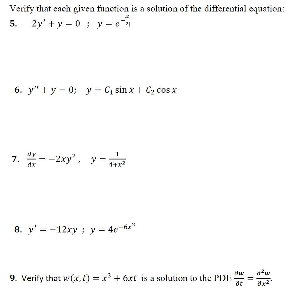 Solved Verify that each given function is a solution of the | Chegg.com