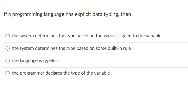 Solved If a programming language has explicit data typing, | Chegg.com