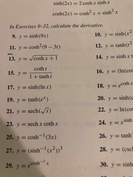 Solved 2 cosh x sinh x sinh(2x) cosh(2x) cosh2x +sinh2x In | Chegg.com