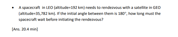 Solved A spacecraft in LEO (altitude=192 km) needs to | Chegg.com