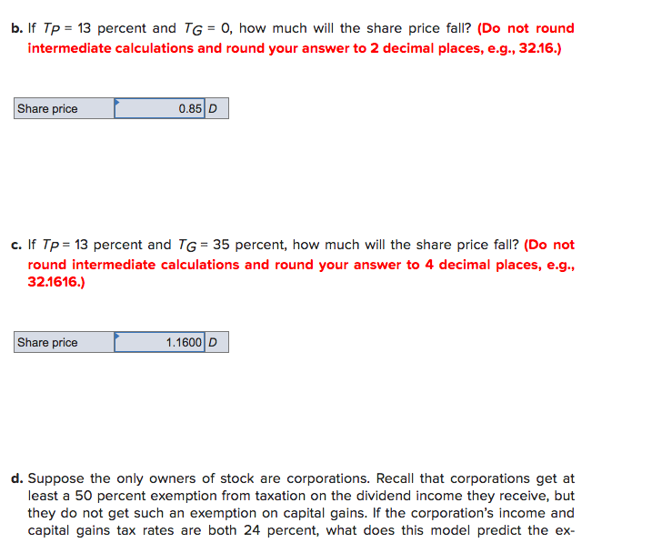 b. If Tp = 13 percent and TG = 0, how much will the | Chegg.com