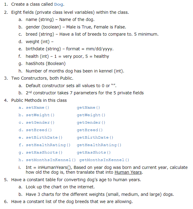 Solved Create a Dog class in java. And also create a main() | Chegg.com
