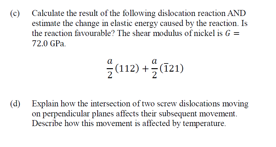 Solved (c) Calculate the result of the following dislocation | Chegg.com