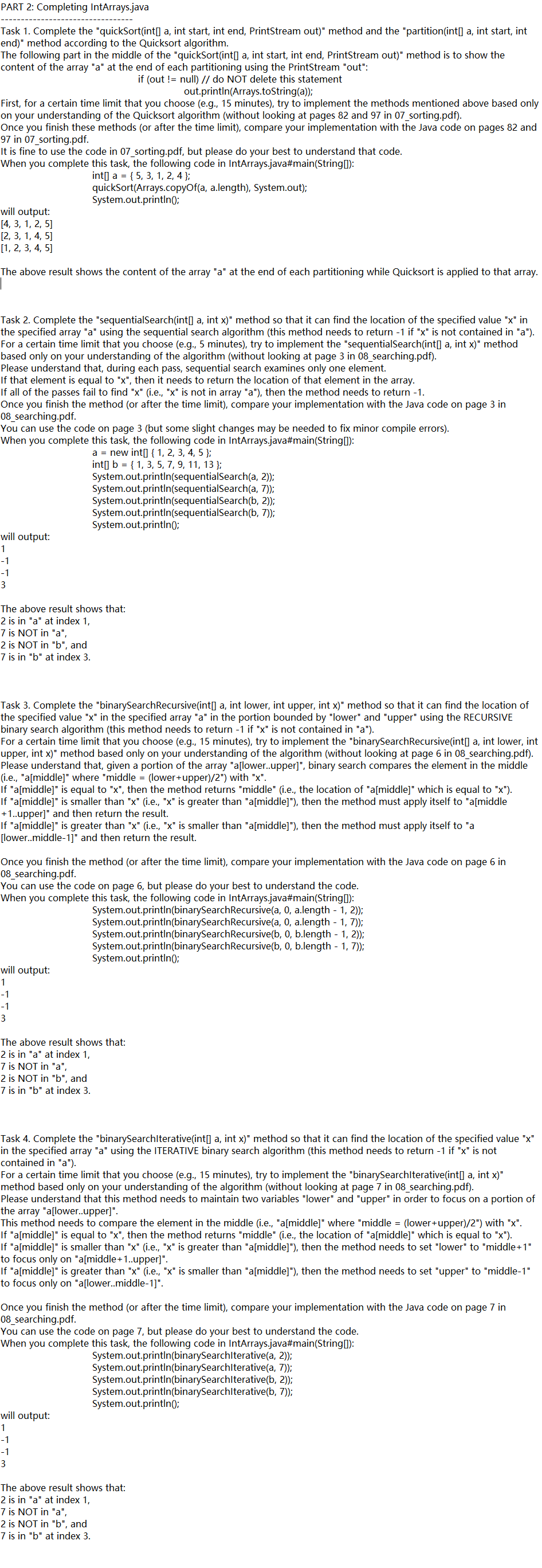 Solved PART 2: Completing IntArrays.java Task 1. Complete | Chegg.com