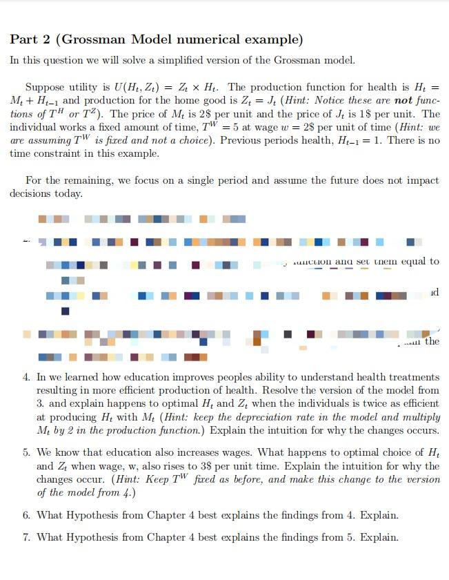 Part 2 (Grossman Model numerical example) In this | Chegg.com