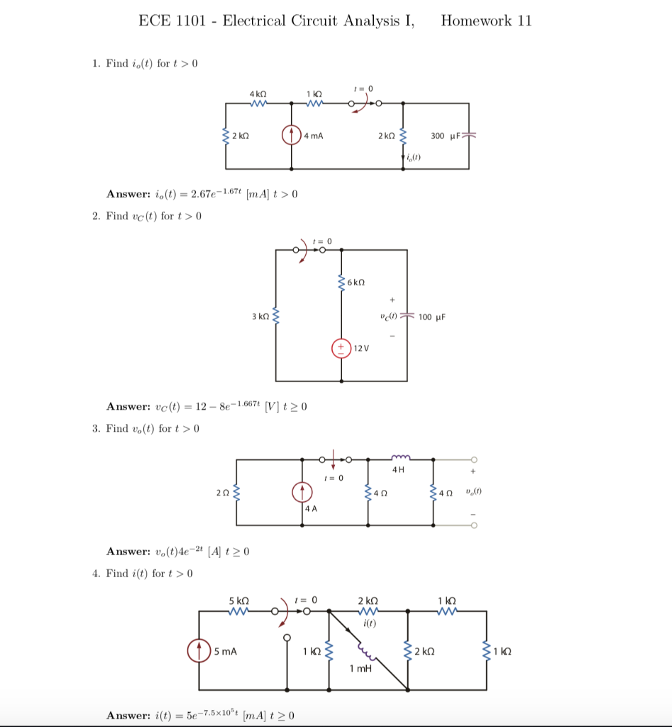 Solved ECE 1101 Electrical Circuit Analysis I, Homework 11 | Chegg.com