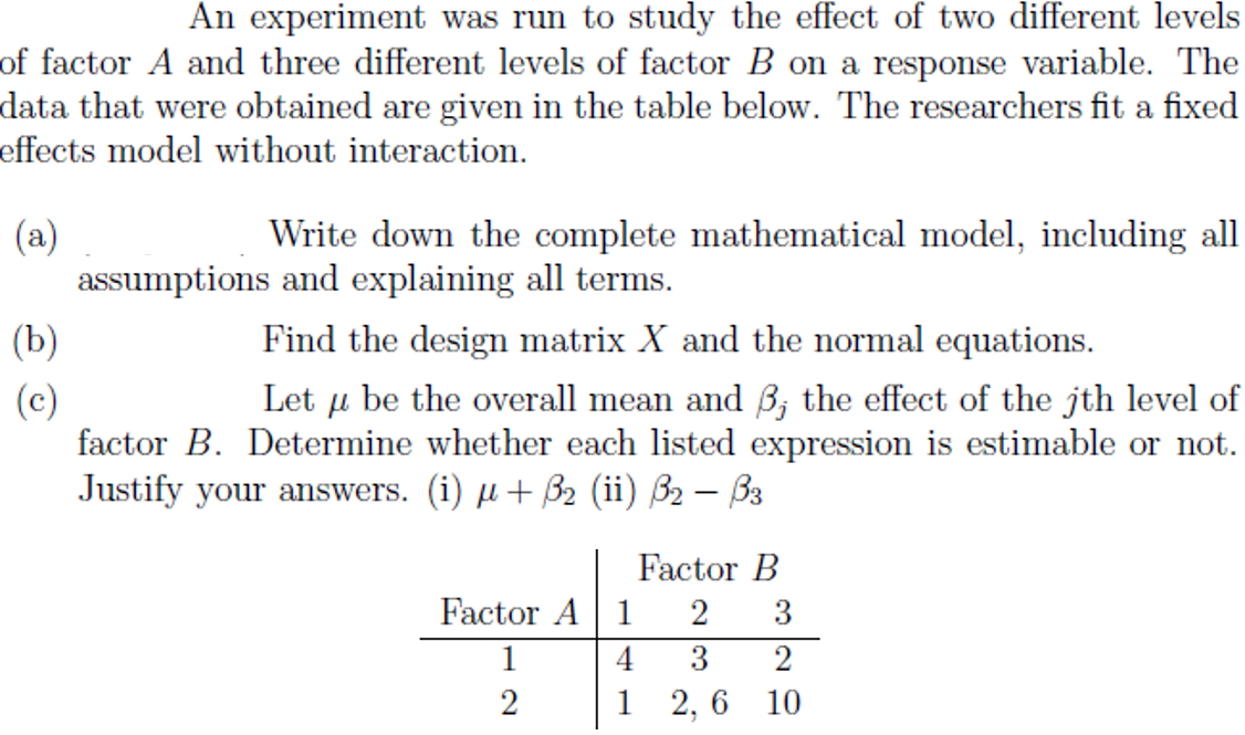Solved An experiment was run to study the effect of two | Chegg.com