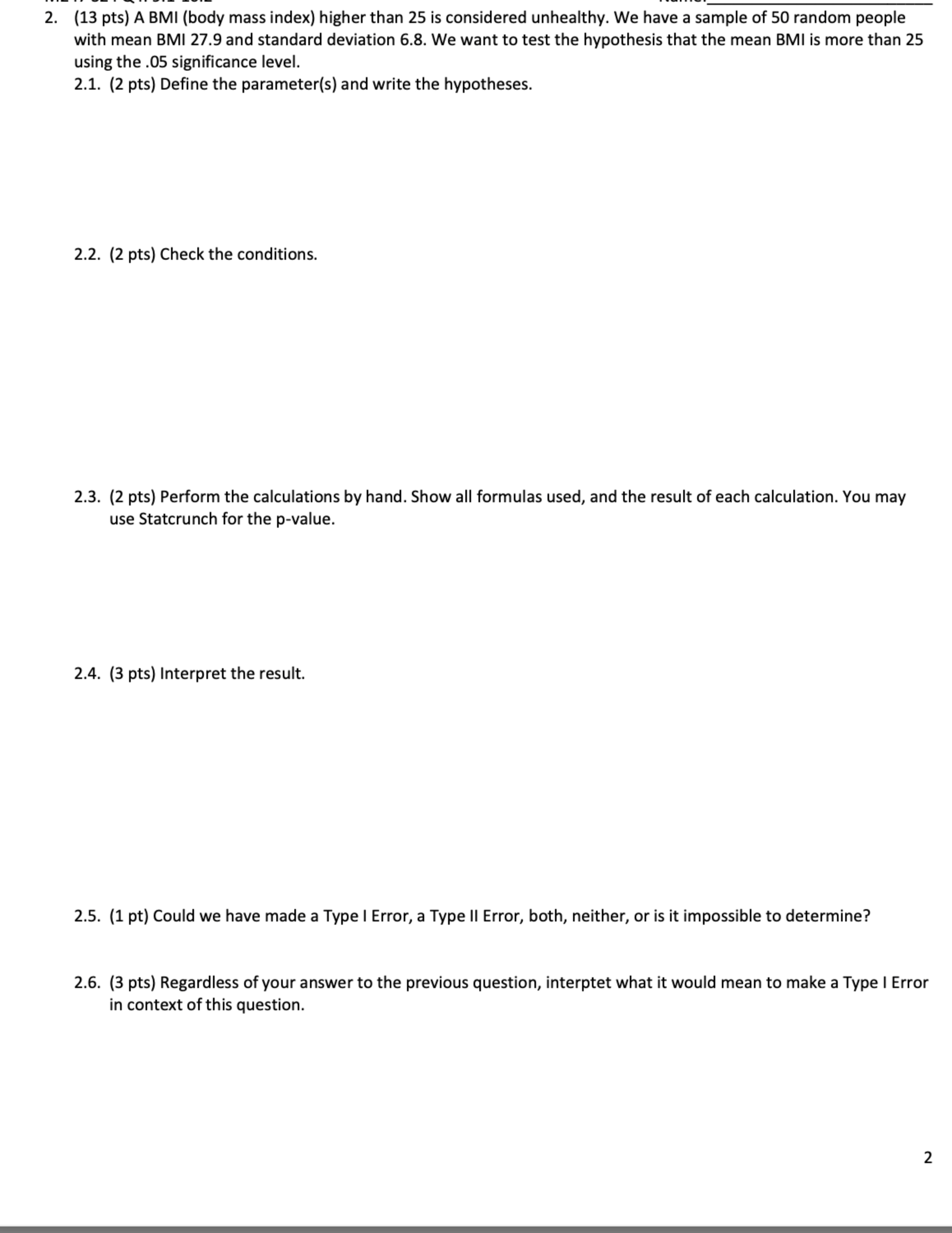 Solved Show me the steps to solve (13 ﻿pts) ﻿A BMI (body | Chegg.com